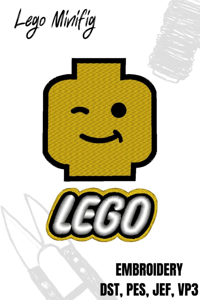 Lego Logo and Character, design for embroidery machine DST, PES, JEF ...