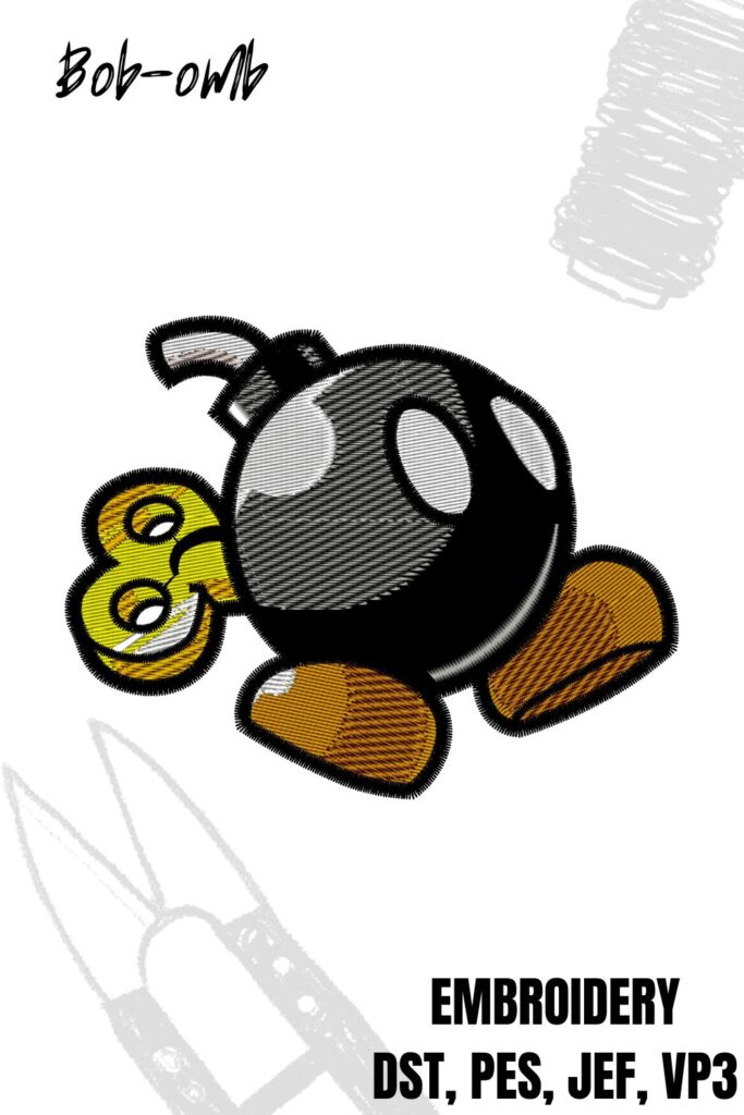 Super Mario Bob-Omb bomb character design for embroidery machine DST ...