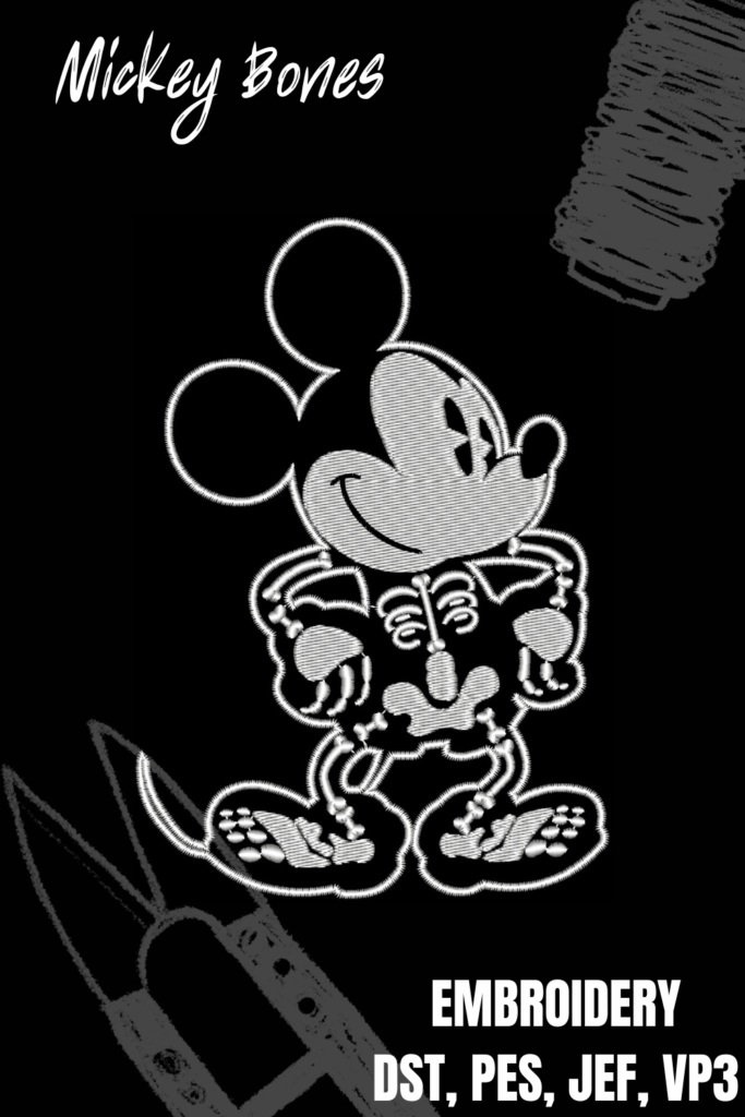 Mickey Mouse Bones Halloween design for embroidery machine (No Fill ...
