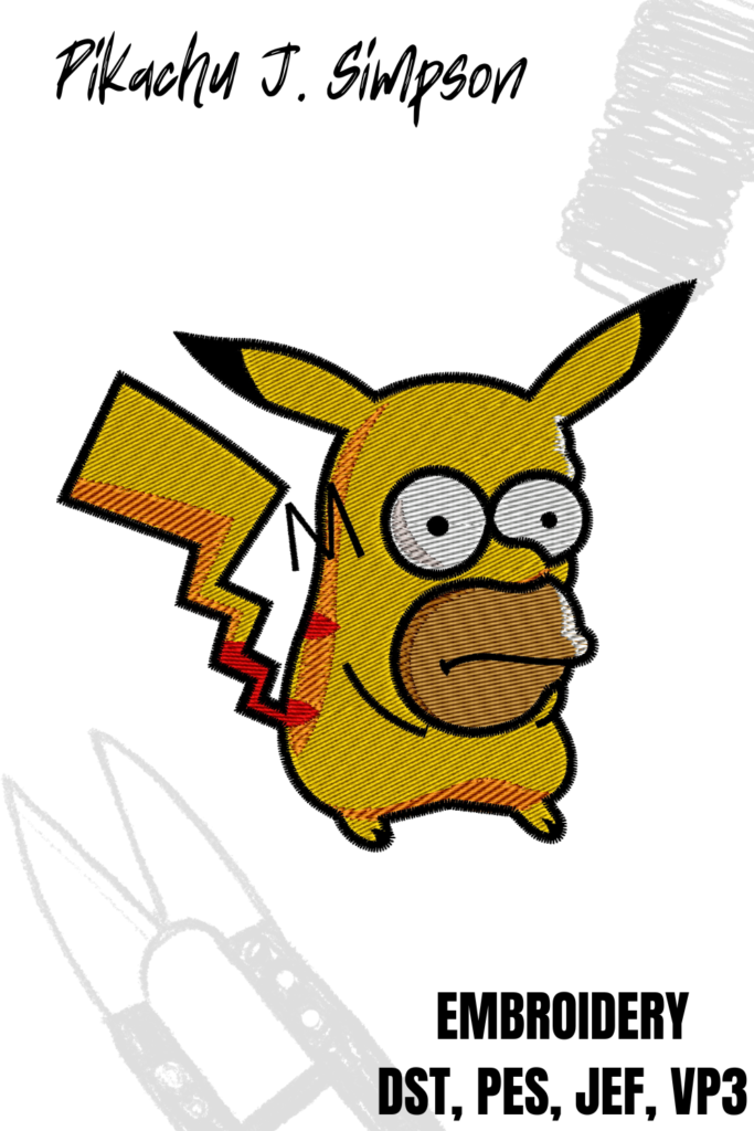 Pokémon Pikachu Homer Simpson design for embroidery machine – Mydigitize.mx