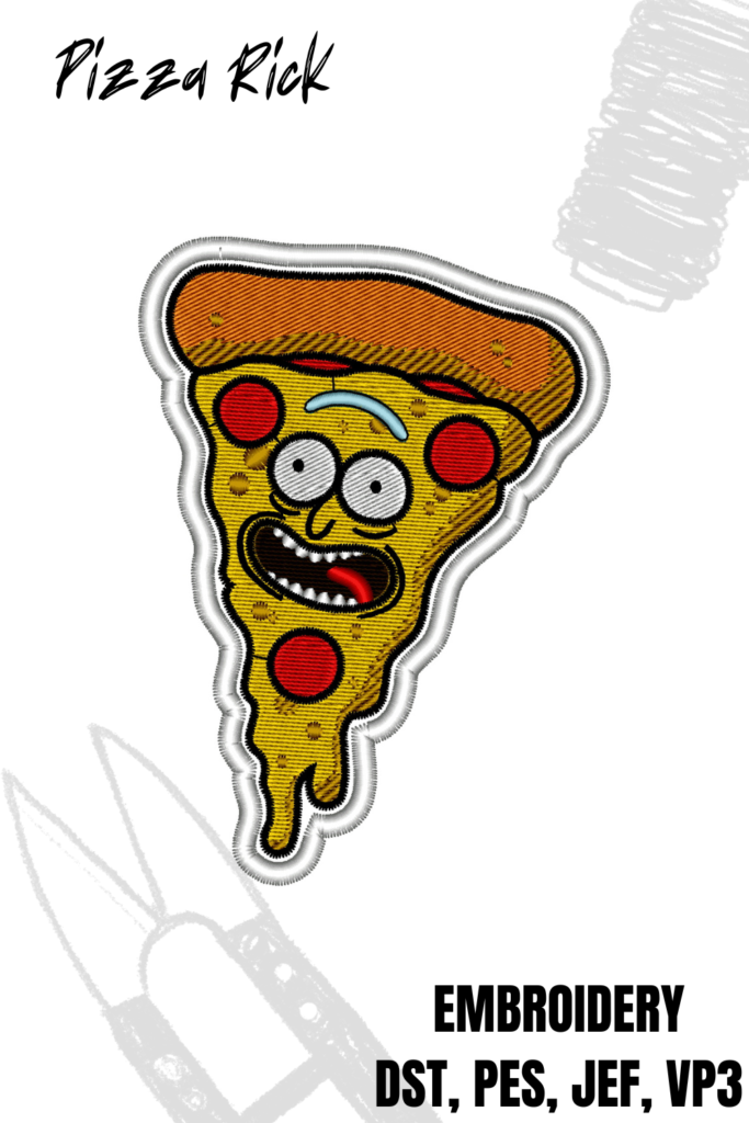 Pizza Rick, Rick & Morty design for embroidery machine – Mydigitize.mx