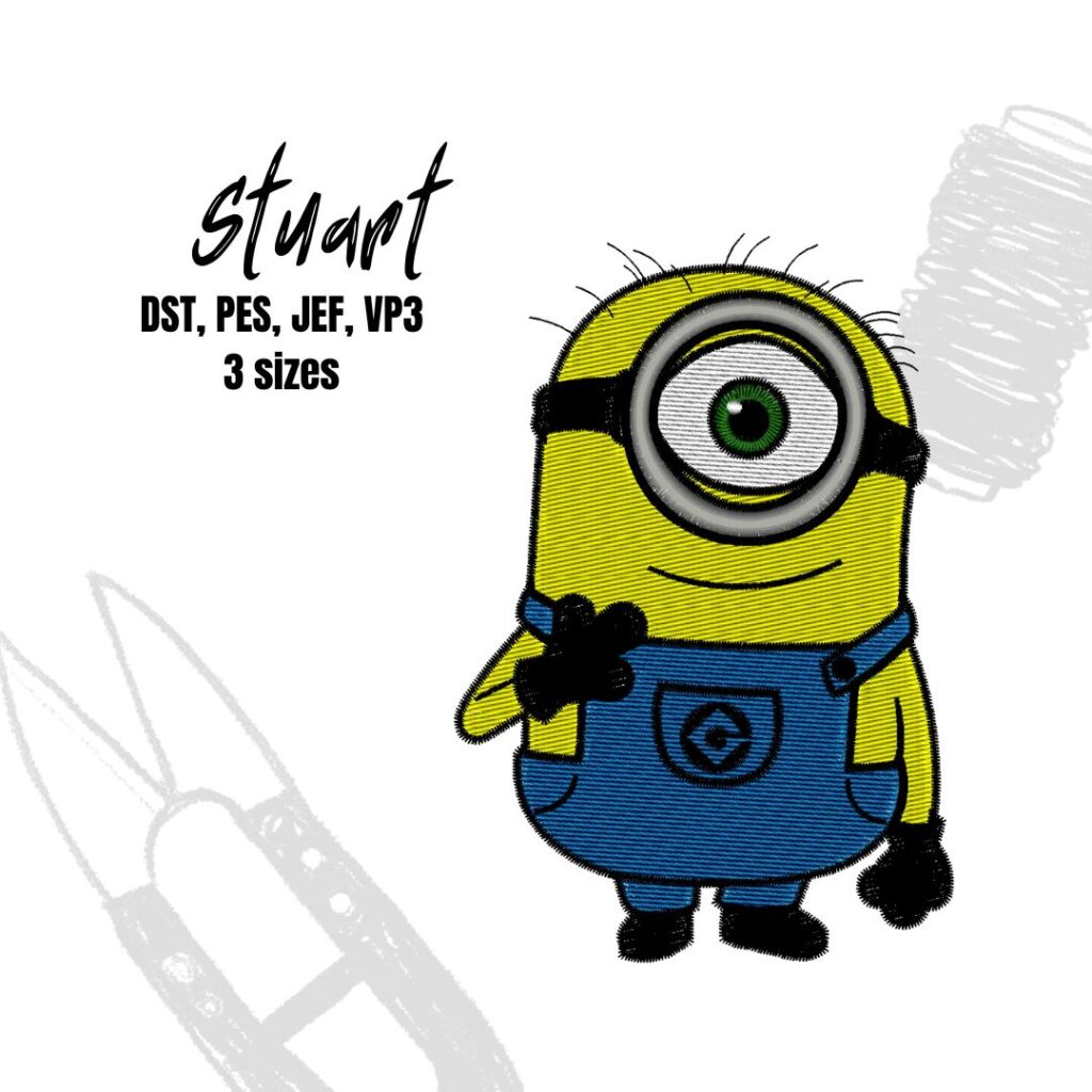 Minions Stuart Character digital embroidery machine design – Mydigitize.mx