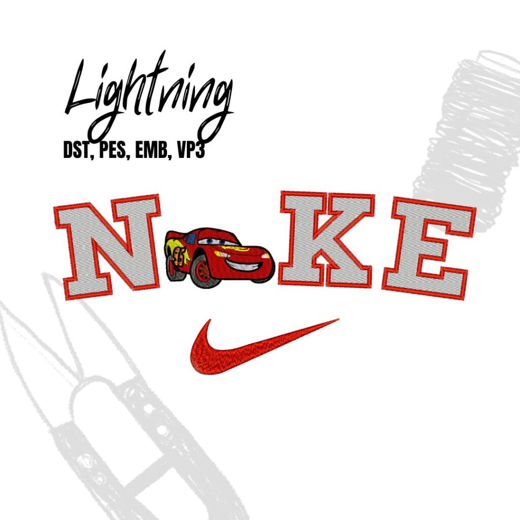 Nike Lightning McQueen cars movie digital design for embroidery machine ...