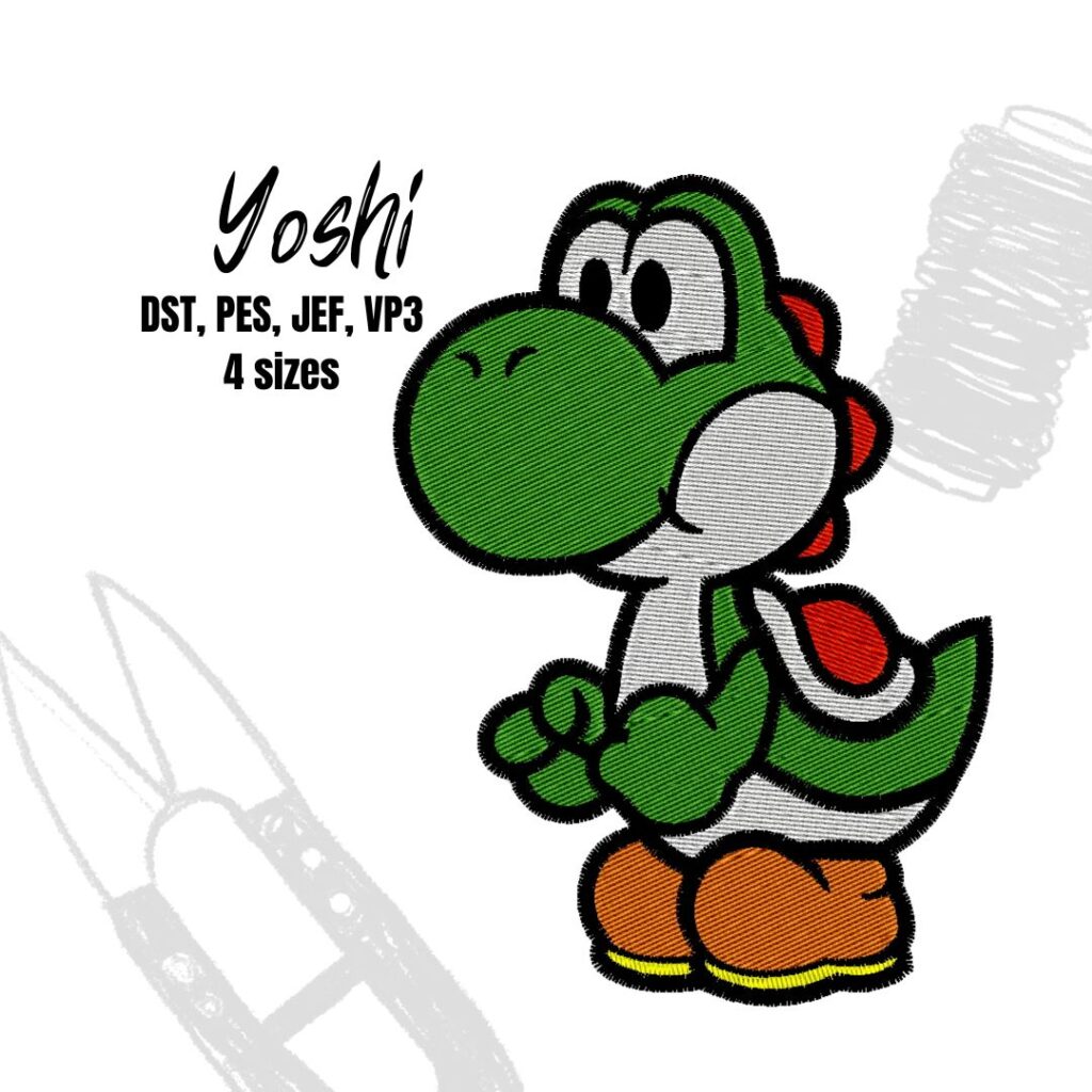 Yoshi Super Mario character design for embroidery machine DST, PES, Vp3 ...