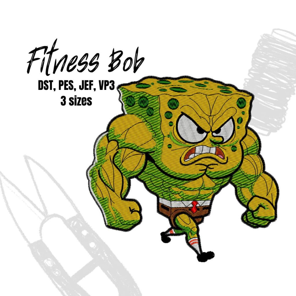 Fitness Muscle Sponge Bob design for embroidery machine – Mydigitize.mx