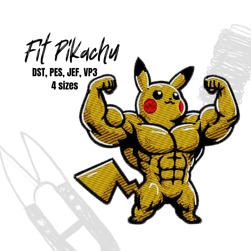 Fitness Pikachu gym muscle Embroidery machine digital design ...