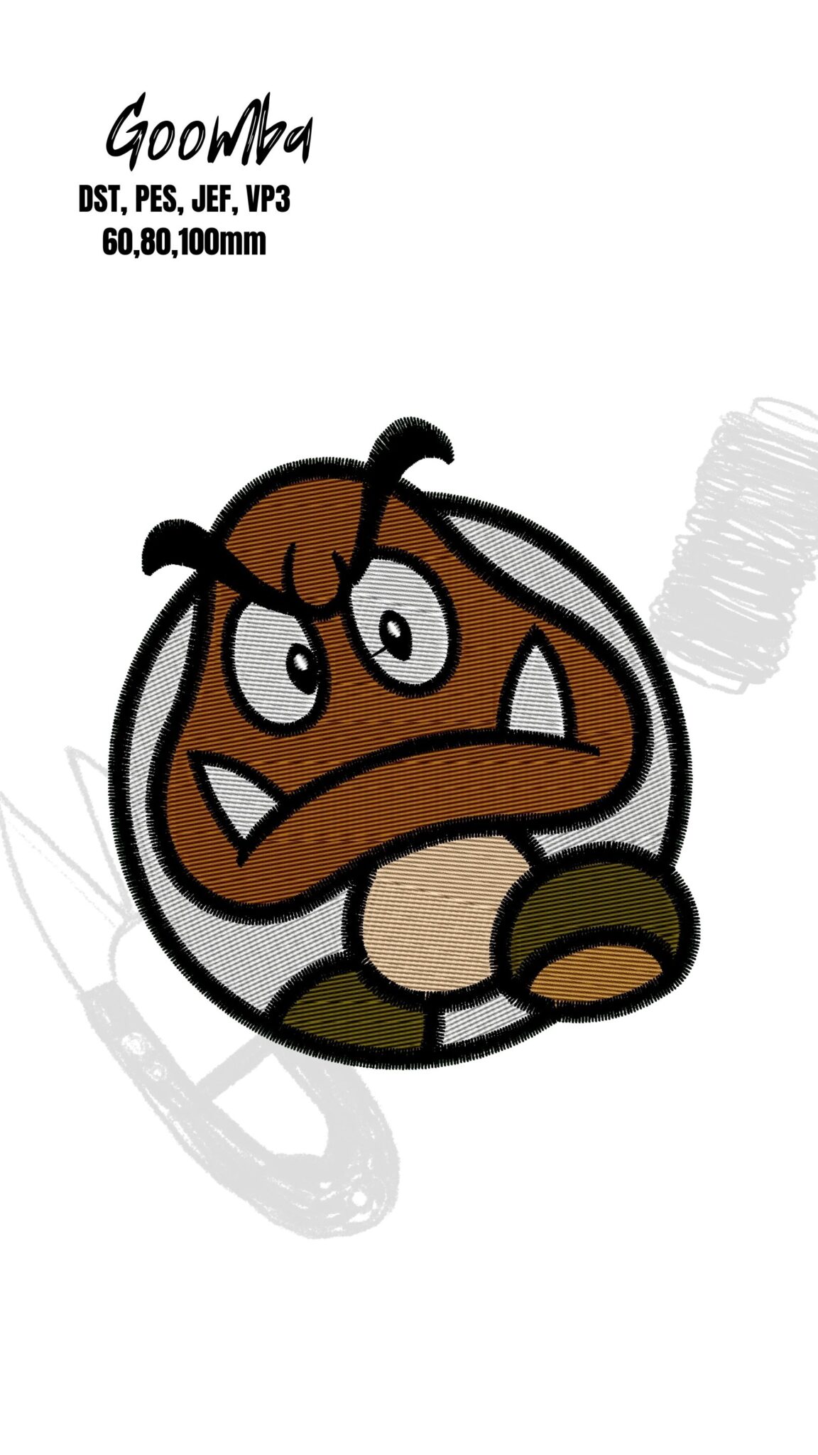 Super Mario Goomba character design for embroidery machine DST, PES ...