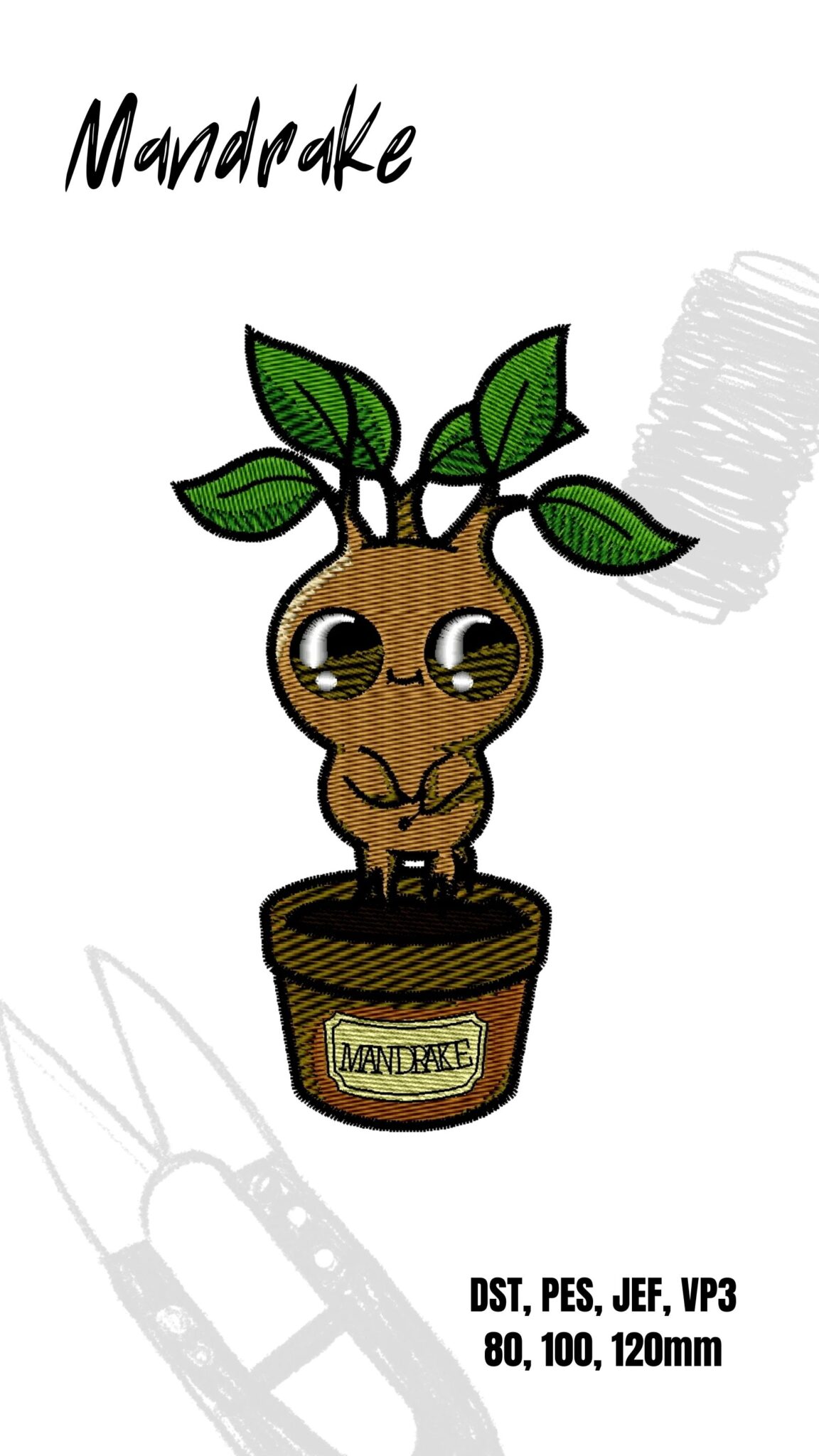 Mandrake Magic Plant Harry Potter Movie design for embroidery machine JEF, PES, DST, VP3 ...