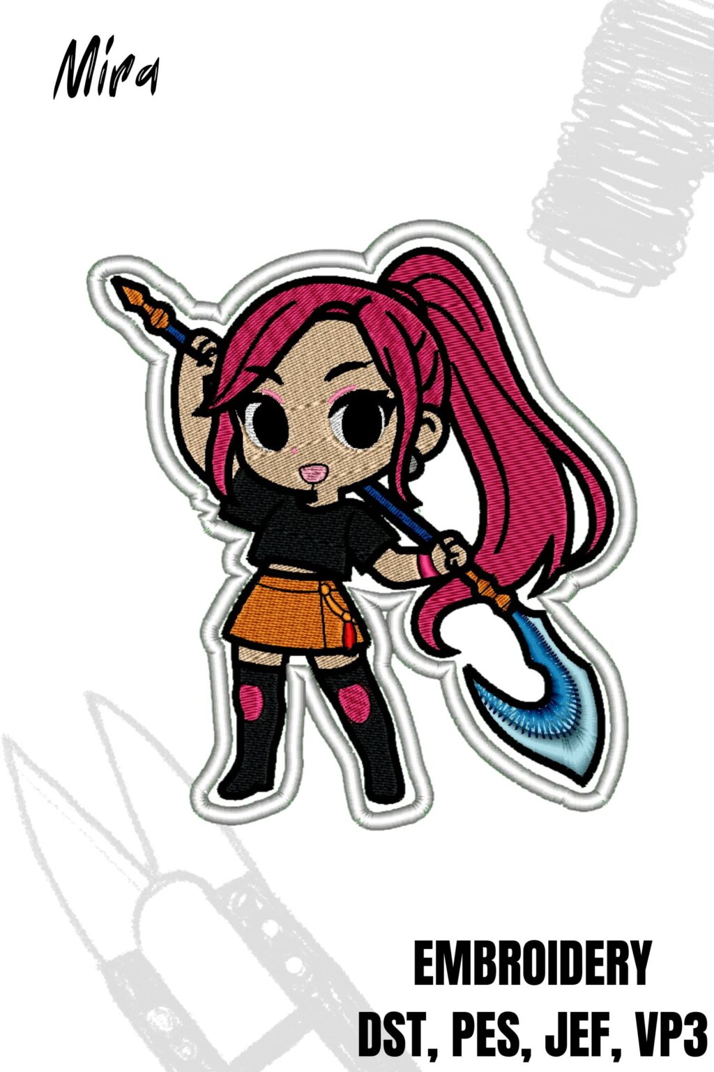 Mira Huntrix character from KPOP Demon Hunters movie digital embroidery ...